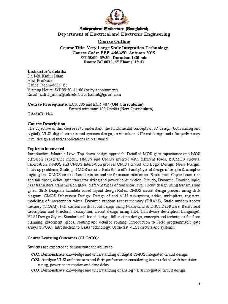 EEE450 Autumn 2019 Course Outline | PDF | Cmos | Mosfet
