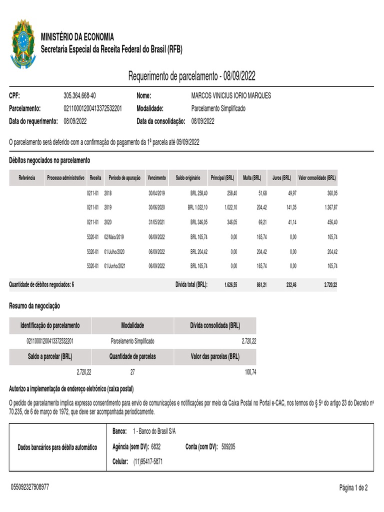 Requerimento de Parcelamento Simplificado | PDF