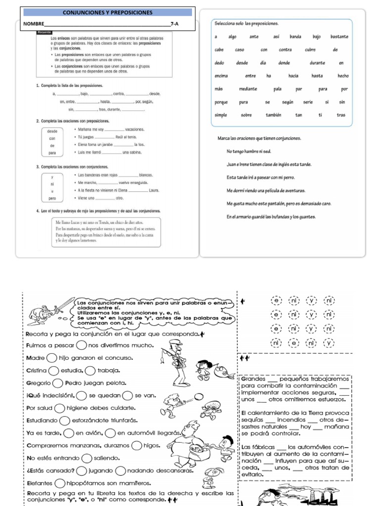 Conjunciones y Preposiciones Ejercicios | PDF
