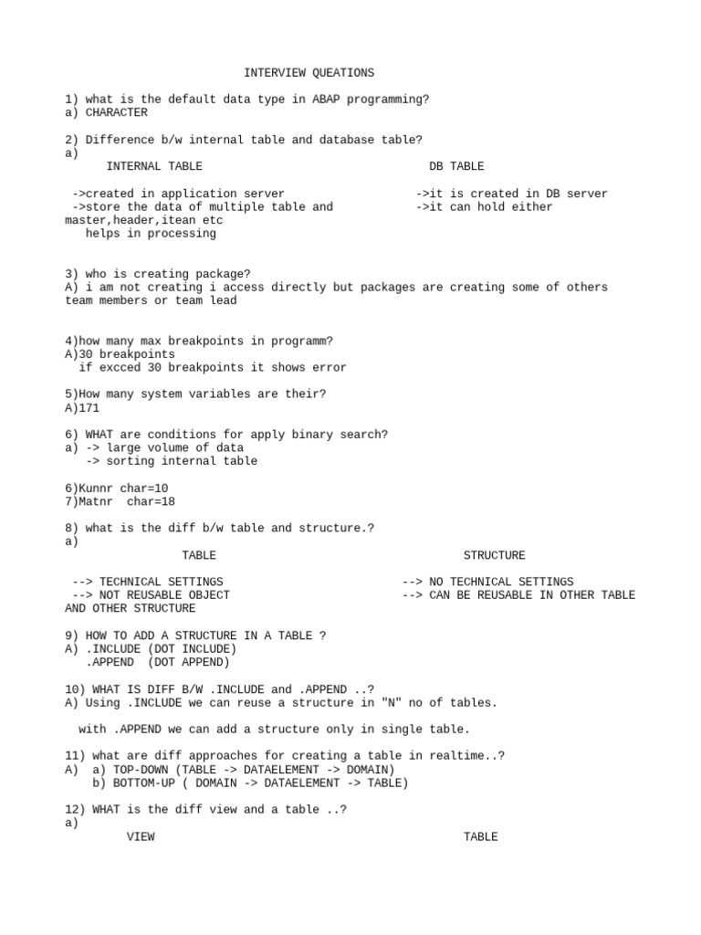 Abap Questions | PDF | Information Age | Data Abap Questions | PDF | Information Age | Data