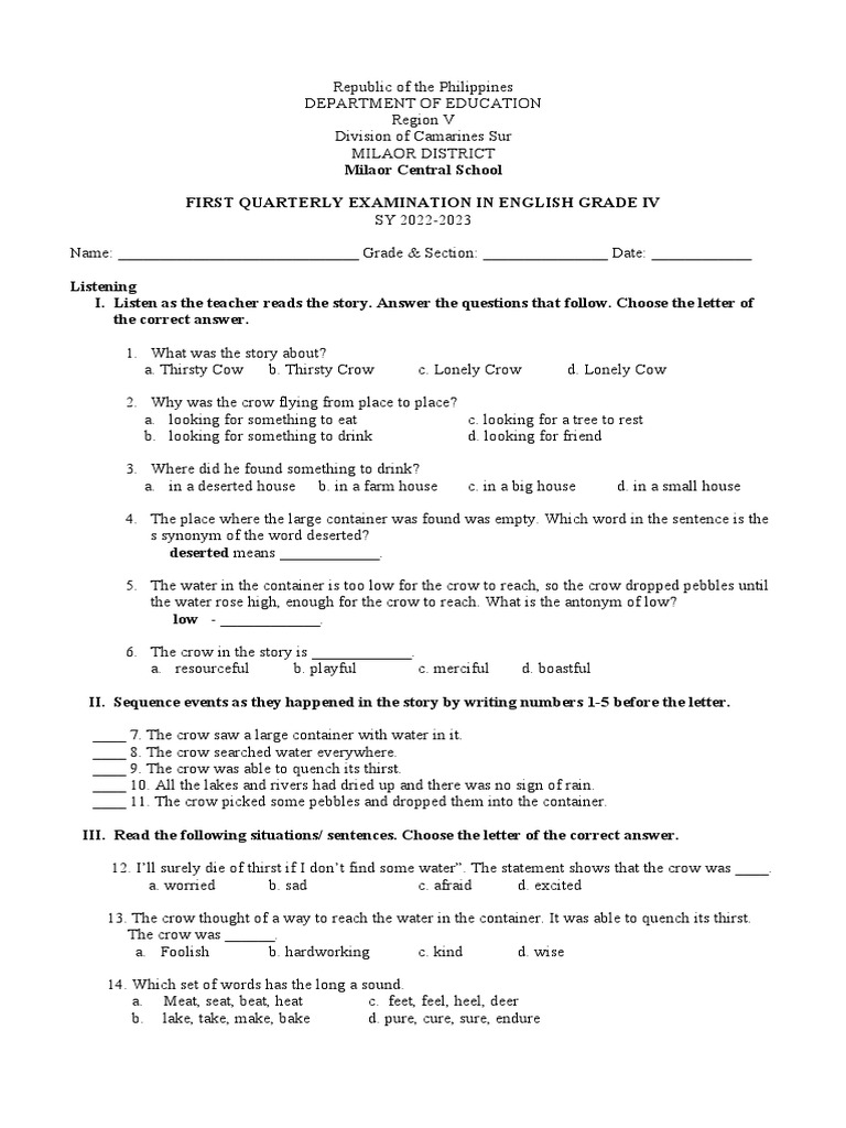 PT - English 4 - Q1 | PDF