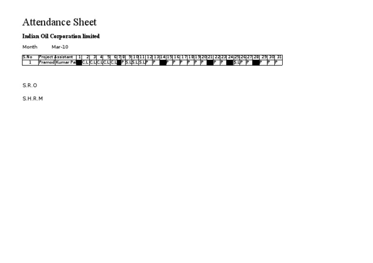 March 2010 Attendance Sheet | PDF