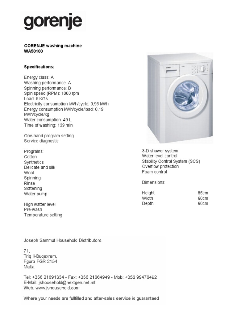 Gorenje WA50100 Washing Machine Guide | PDF | Technology & Engineering