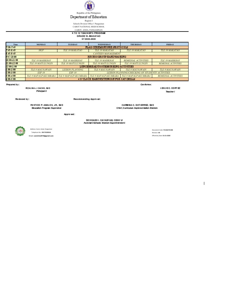 ClassTeachers Program 10 Matulungin 2021 CAROTNHS | PDF