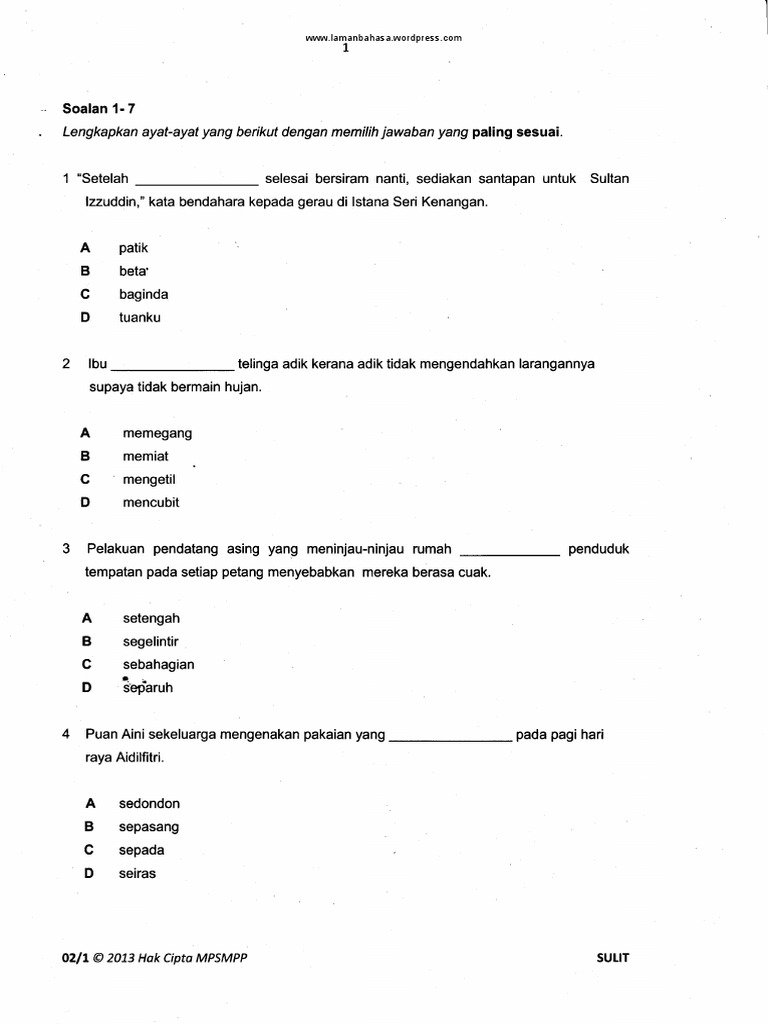 Pt3 BM Ppinang Obj | PDF