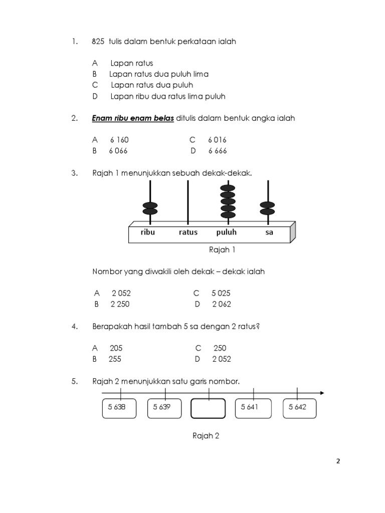 Ujian AKhir Tahun Matematik Tahun 3 k1 18 | PDF