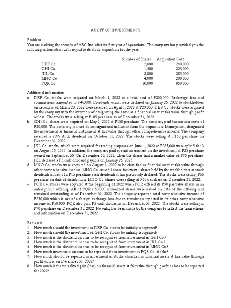 Audit of Investments | PDF | Book Value | Fair Value