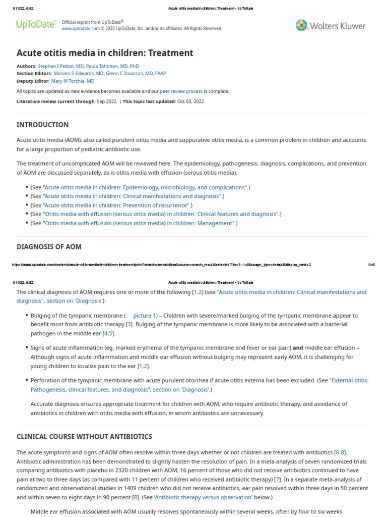Acute Otitis Media in Children - Treatment - UpToDate | PDF | Health ...