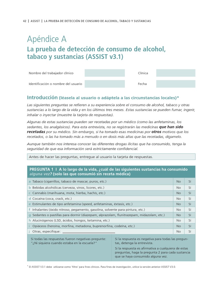 Prueba ASSIST de Consumo de Sustancias | PDF | Drogas | Cannabis (Droga)
