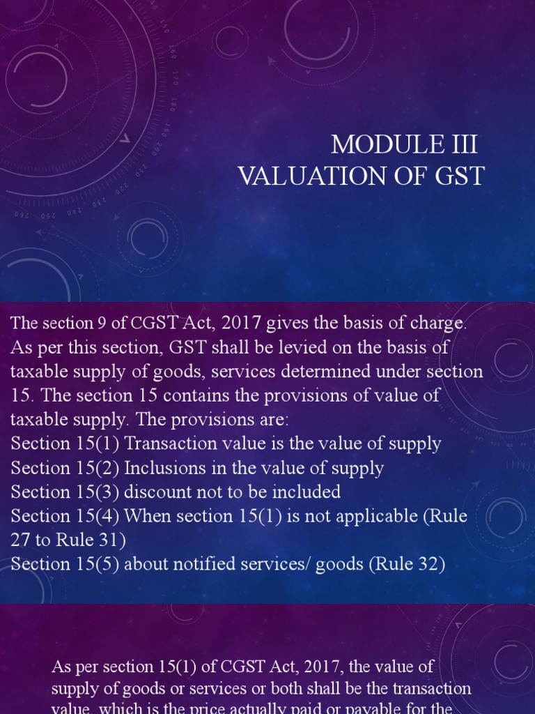 Module III Valuation in GST | PDF | Value Added Tax | Taxes