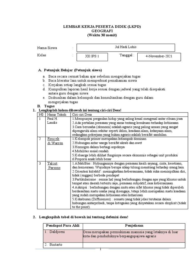 Bagi - Template - LKPD Arti Dan Unsur Desa | PDF