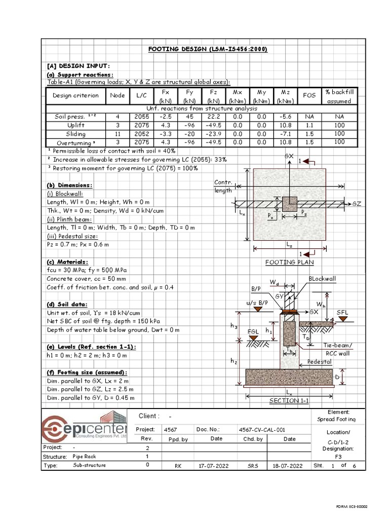 Footing Design for Pipe Rack F3 | PDF | Mechanical Engineering | Civil ...