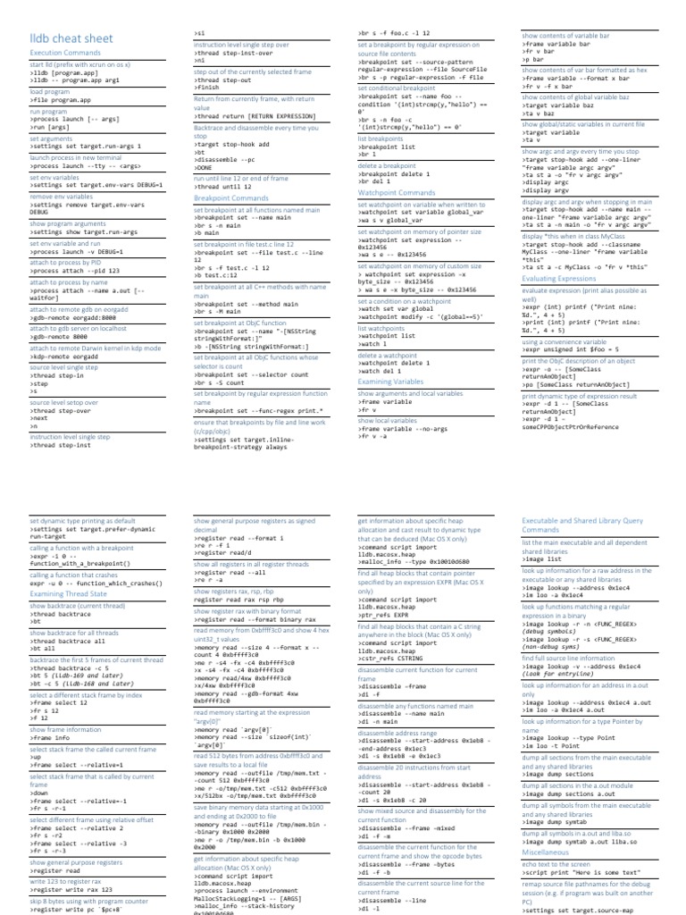 LLDB Cheat Sheet | PDF | Computer Programming | Office Equipment