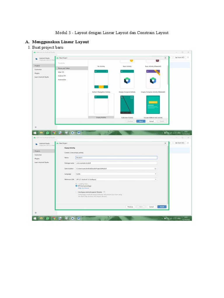 Pratikum 3 Layout Dengan Linear Layout Dan Constrain Layout | PDF