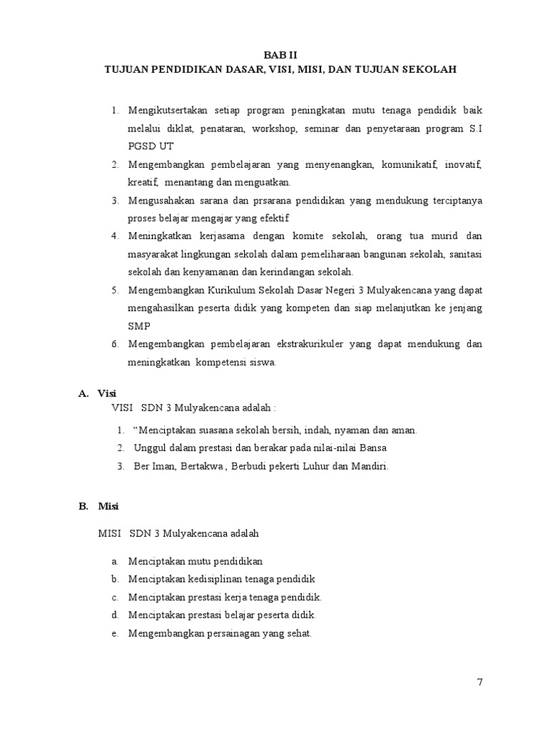 5 Bab Ii Tujuan Pendidikan Dasar, Visi, Misi, Dan Tujuan Sekolah | PDF