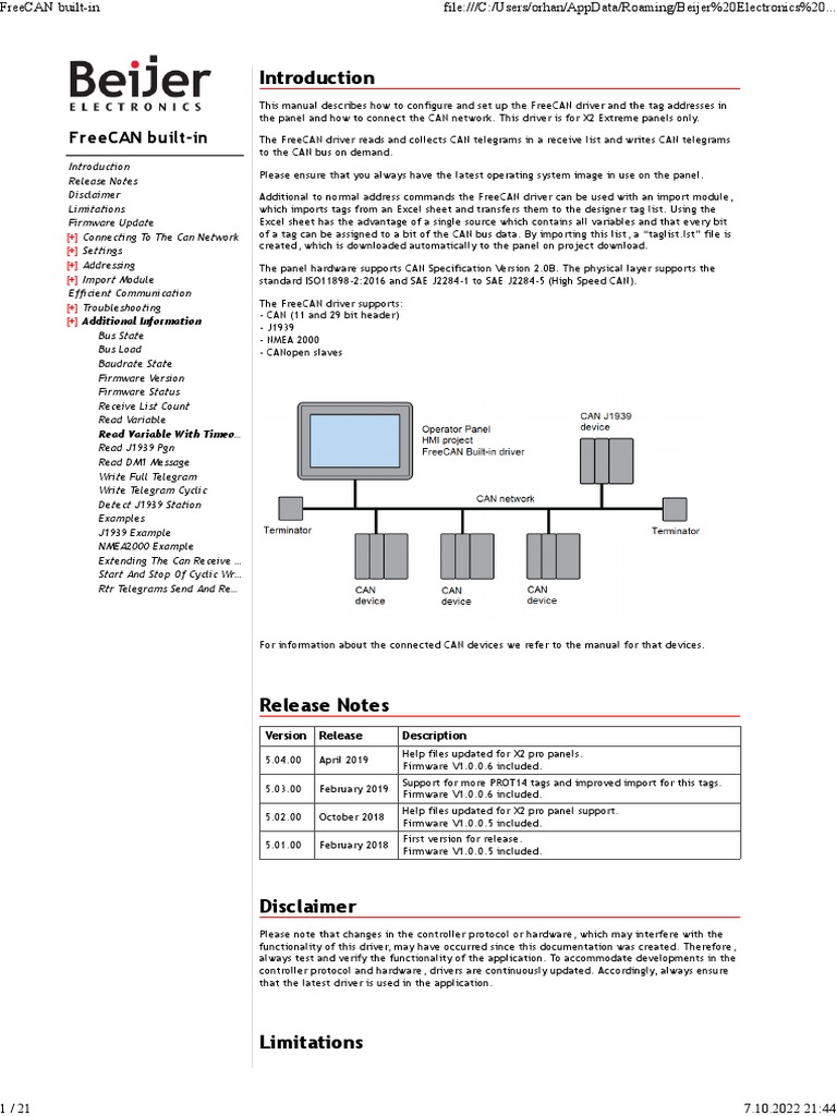 Beijer - FreeCAN Built-In | PDF | Boolean Data Type | Microsoft Excel Beijer - FreeCAN Built-In | PDF | Boolean Data Type | Microsoft Excel
