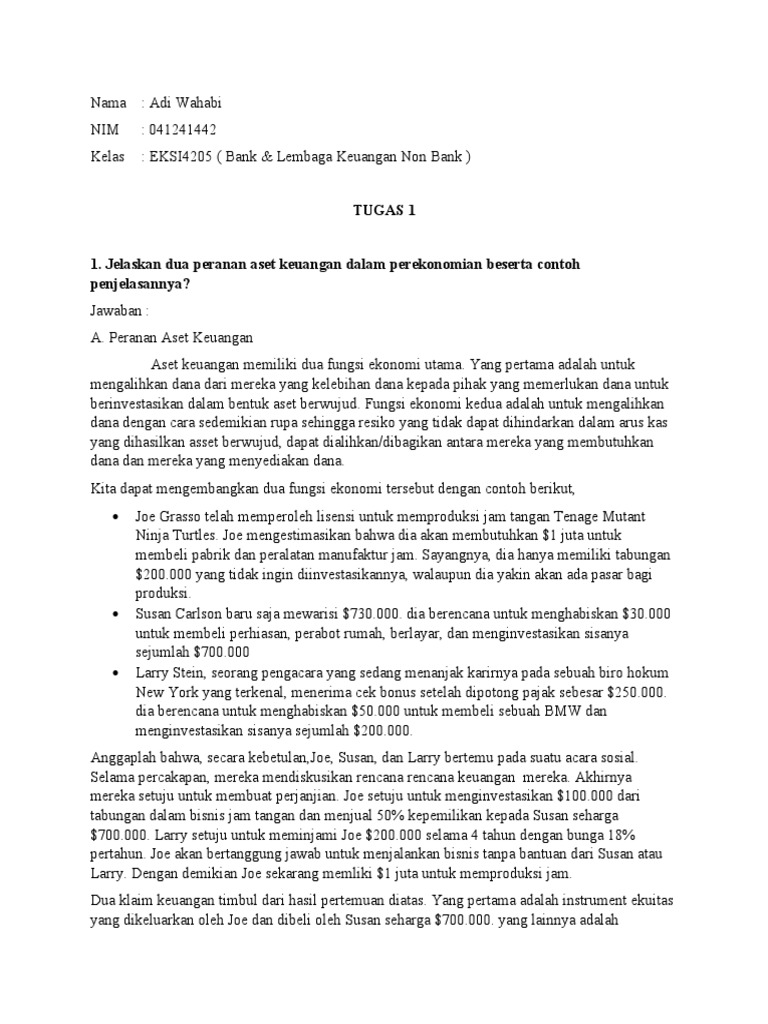Tugas 1 EKSI4205 Bank & Lembaga Keuangan Non Bank | PDF | Pengelolaan Keuangan & Uang