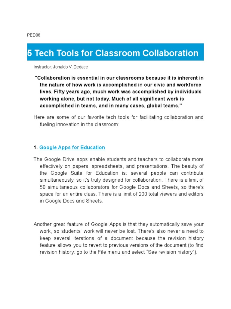 Technology Tools in A Collaborative Classroom Environment | PDF | Virtual Reality | Communication
