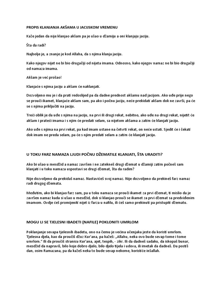 Propis Klanjanja Akšama U Jacijskom Vremenu | PDF