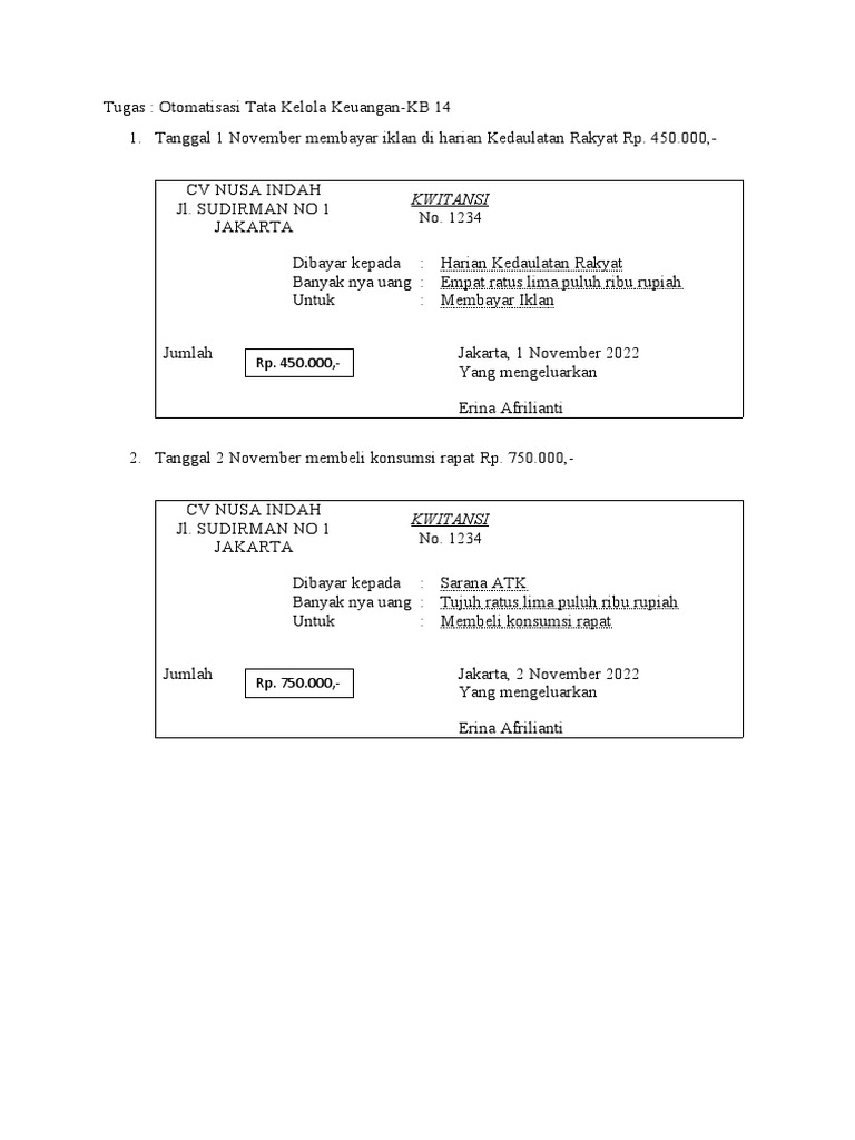 Contoh Bukti Transaksi | PDF