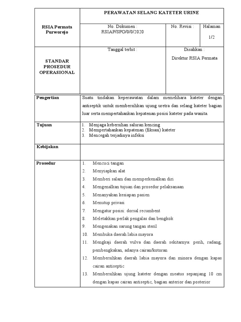 Spo Perawatan Selang Kateter Urine | PDF