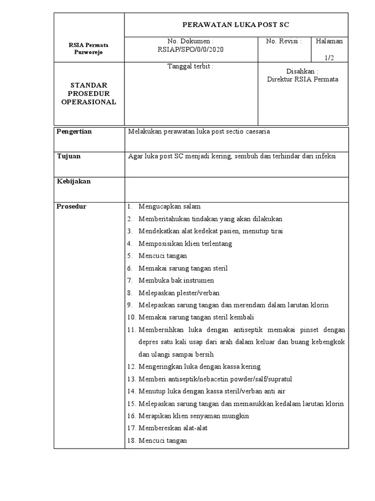 Prosedur Perawatan Luka Post SC | PDF