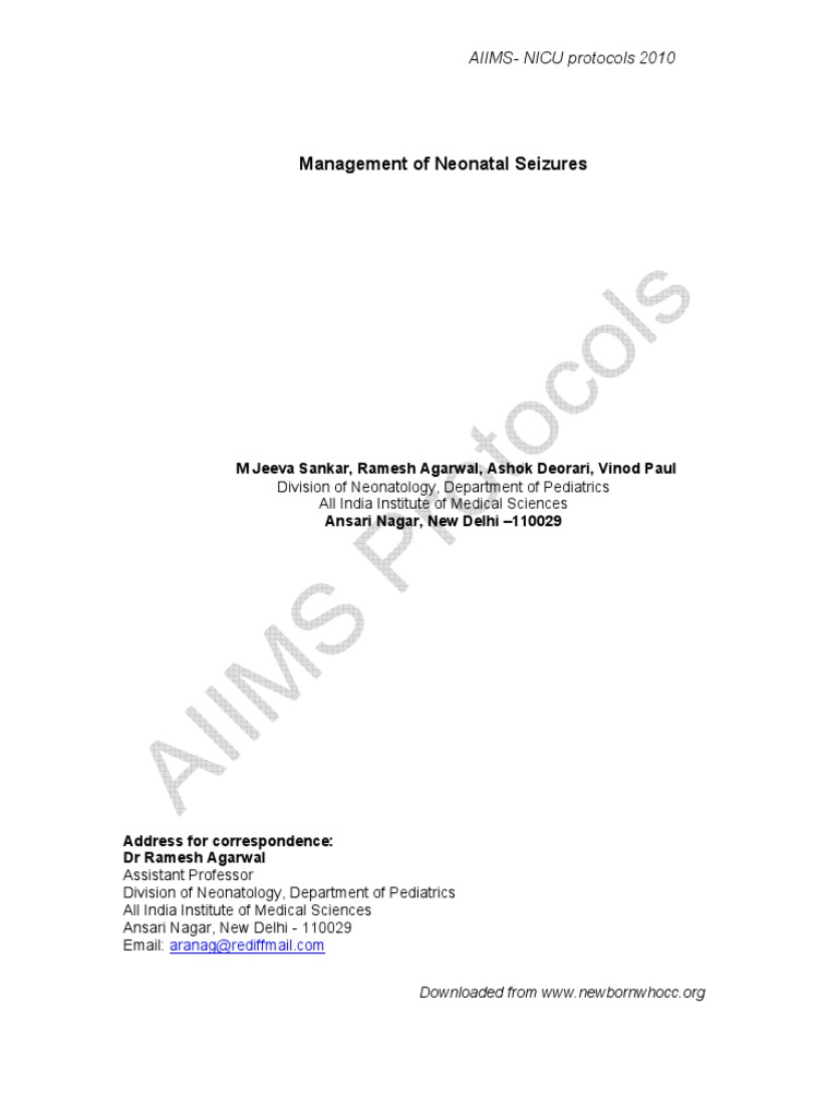 Management of Neonatal Seizures: AIIMS-NICU Protocols 2010 | PDF ...