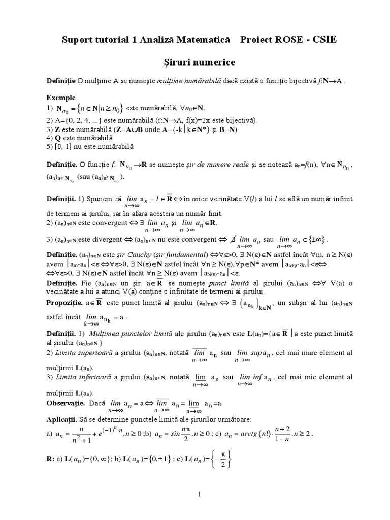 Tutorial 1 Analiza Matematica - Proiect ROSE | PDF