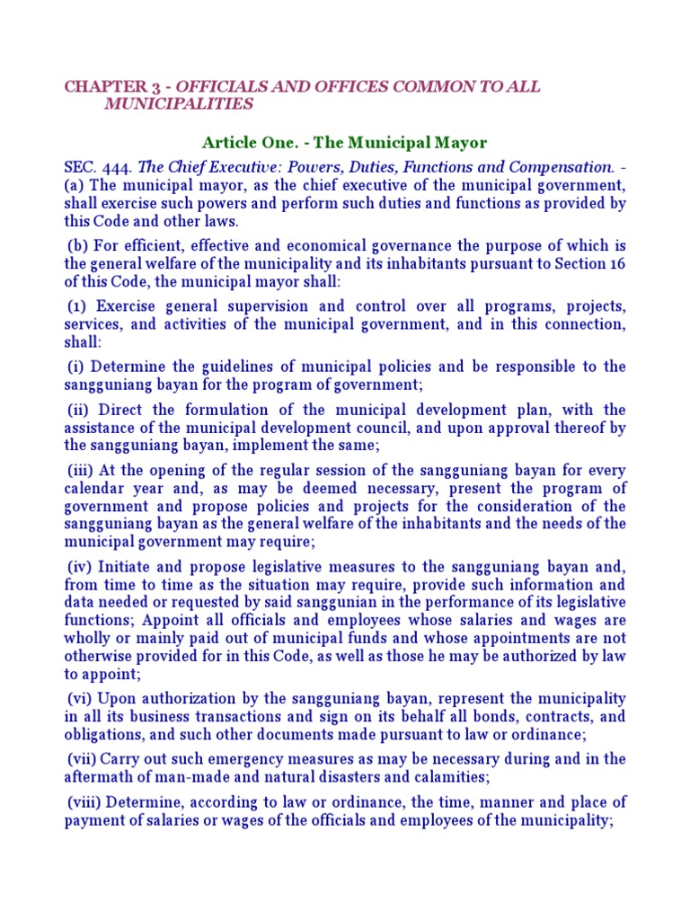 Powers and Duties of Municipal Mayors | PDF | Local Government ...