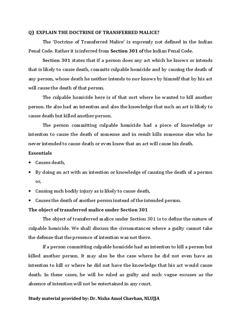 Law Students: Transferred Malice | PDF | Negligence | Criminal Law