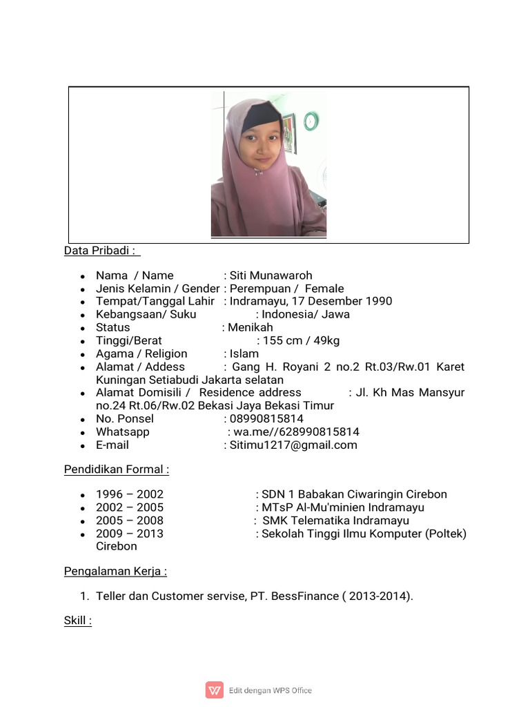 Riwayat Hidup Siti Munawaroh | PDF