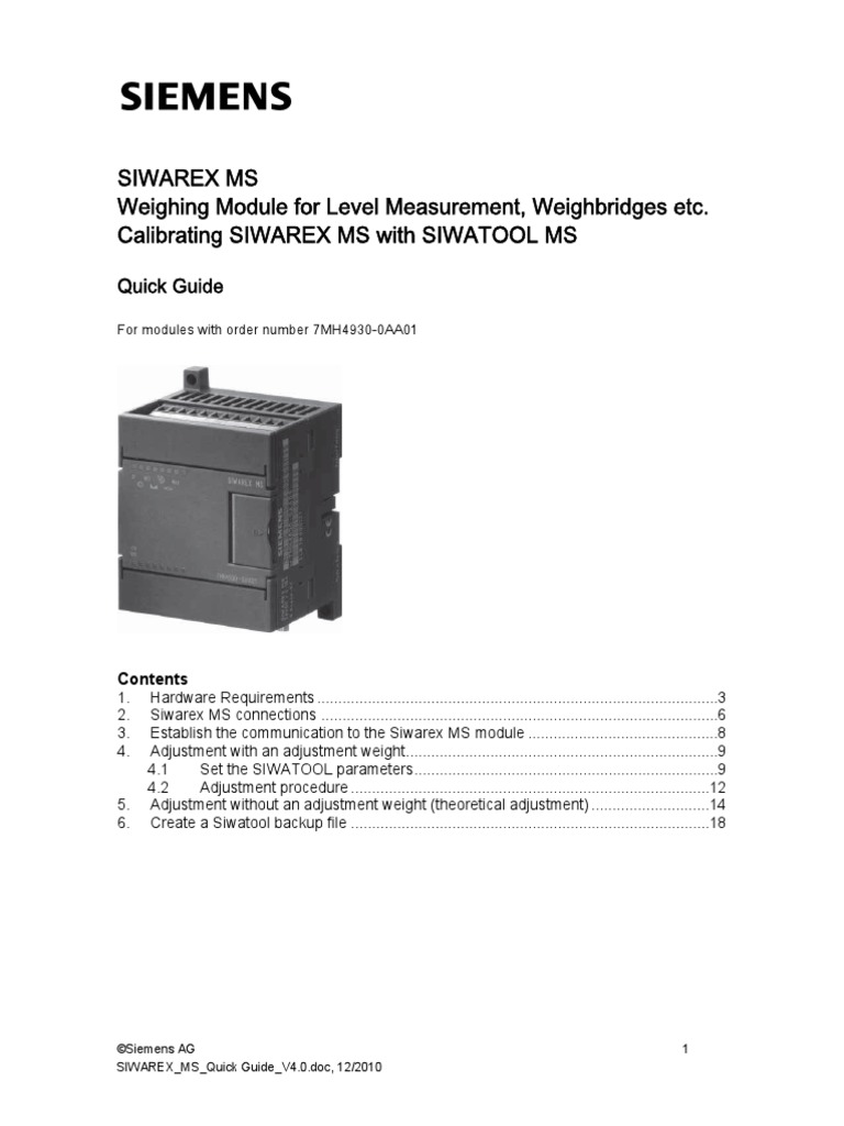Siemens SIWAREX PLC Based Weighing Modules Manual 4 | Download Free PDF ...