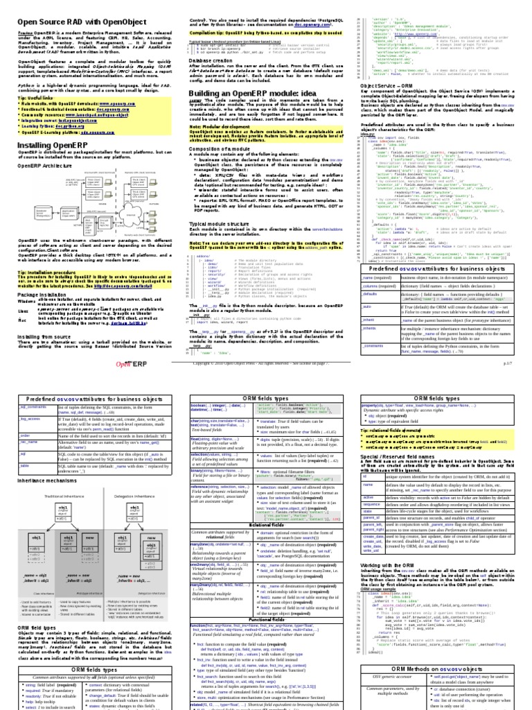 OpenERP Technical Memento v0.6.4 | PDF | Object Relational Mapping | Web Server