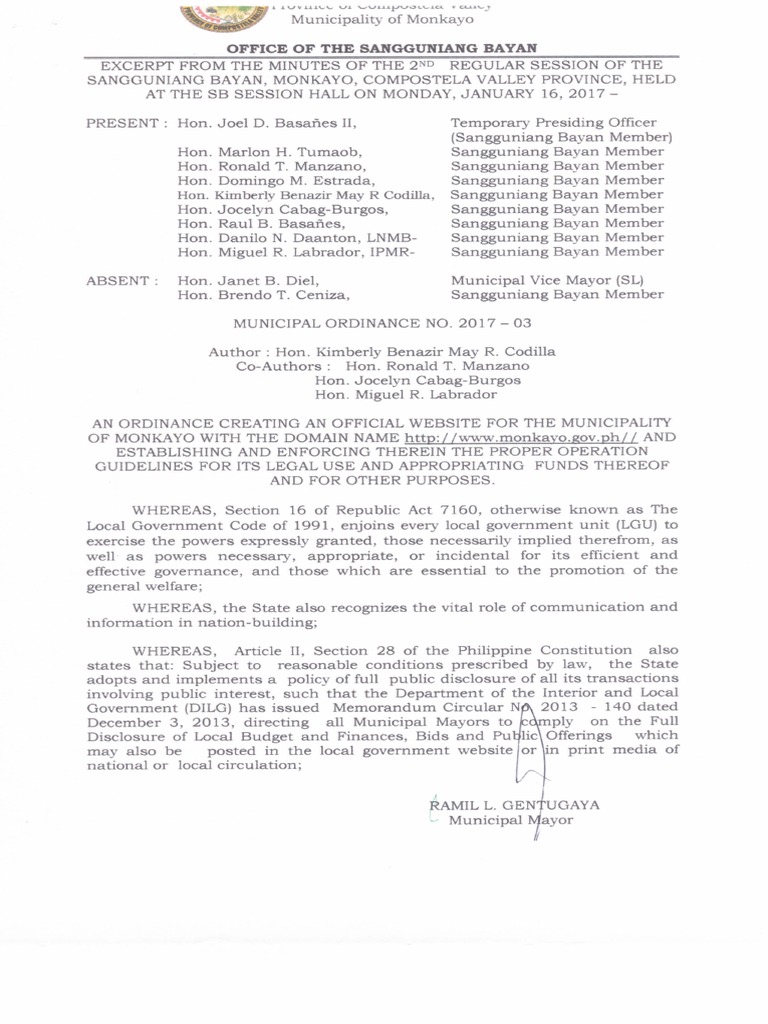 Municipal Ordinance No. 2017 03 | PDF | Internet | Government