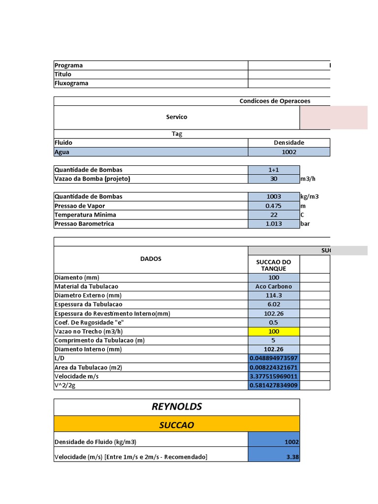 Planilha de Dimensionamento de Bomba - Maquinas e Fluxoas - Projeto 01 - Joao Chevalier | PDF ...