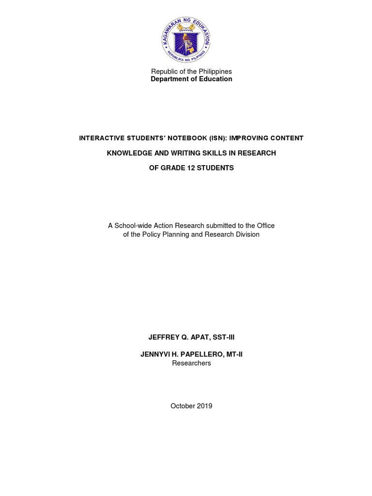 2019 2020 Completed Action Research Interactive Student Notebook Action ...
