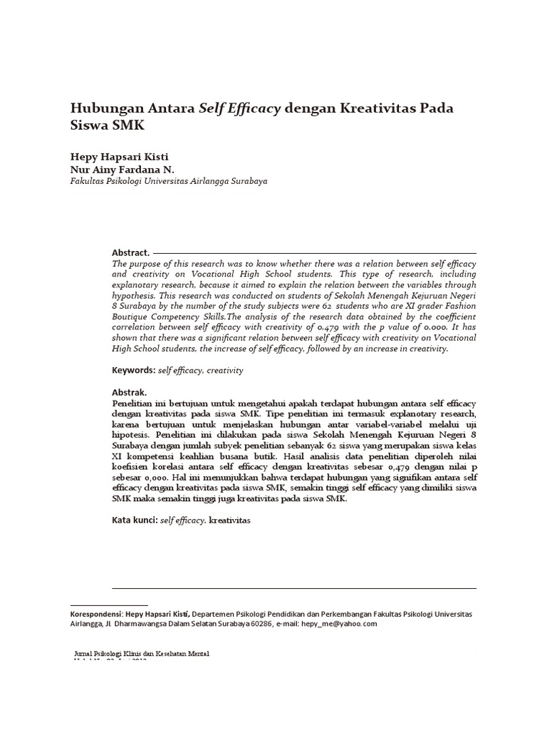Hubungan Antara Self Efficacy Dengan Kreativitas Pada | PDF