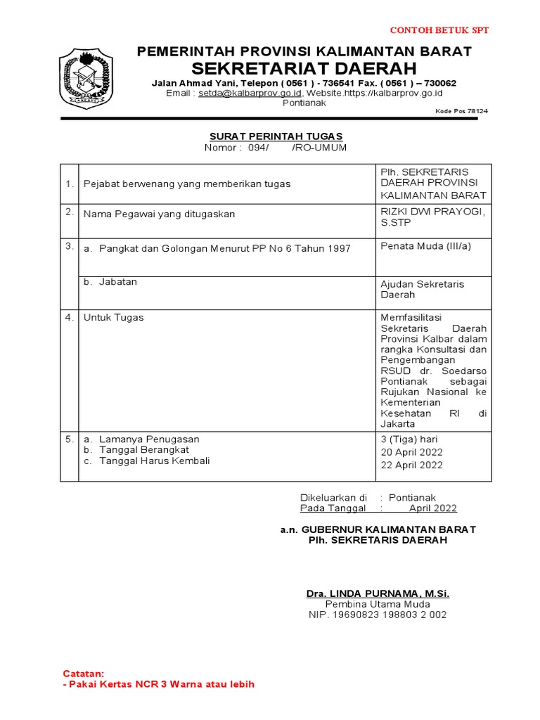 Format SPT PLH Sekda | PDF