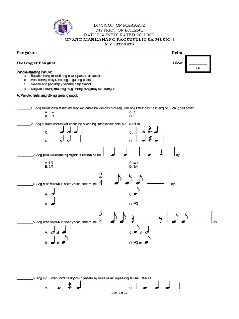 PT - MAPEH 4 - Q1 v2 | PDF