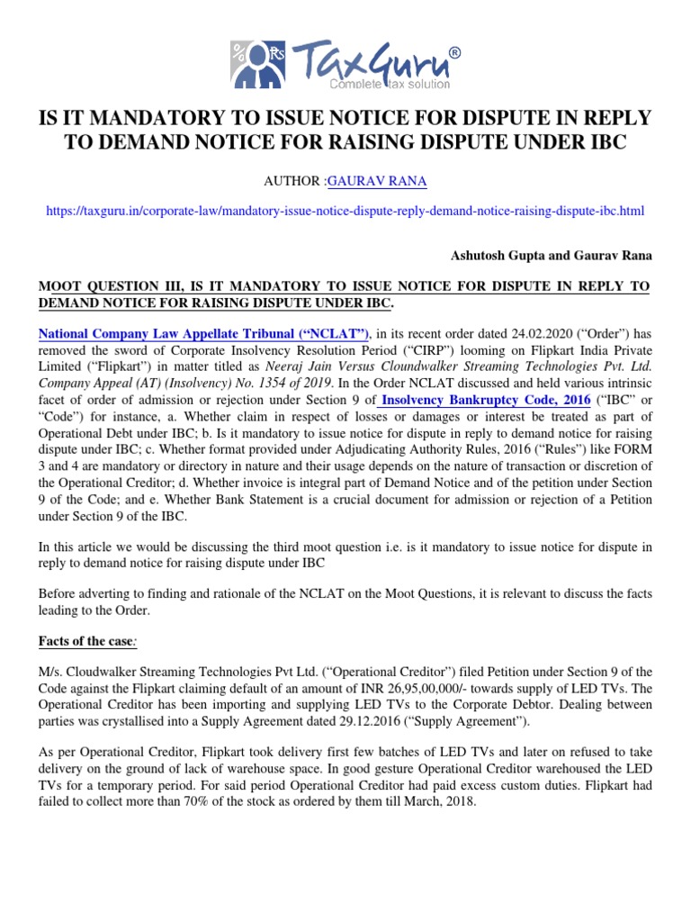 Is It Mandatory To Issue Notice For Dispute in Reply To Demand Notice ...