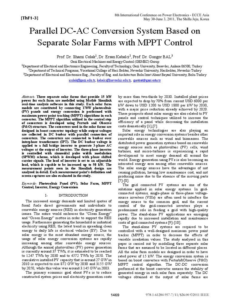 Parallel DC-AC Conversion System Based On Separate Solar Farms With MPPT Control | PDF | Power ...