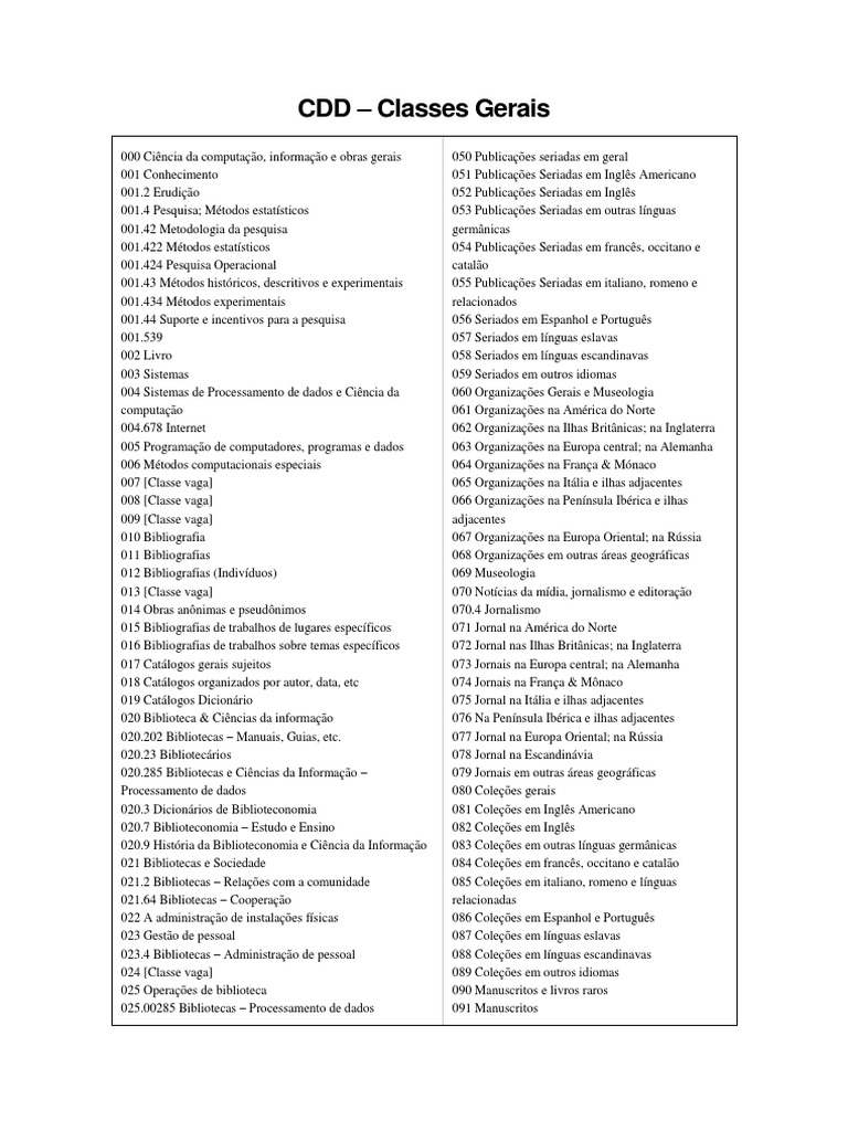 Classificações CDD-Geral | PDF | Psicologia | Igreja católica