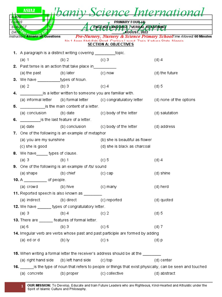 Primary Four Exams Third Term | PDF | Soil | Foods