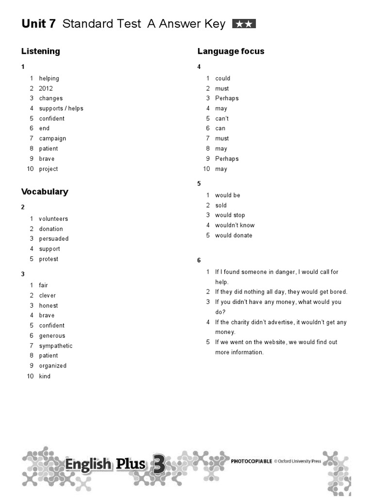 Unit 7 Standard Test A Answers | PDF