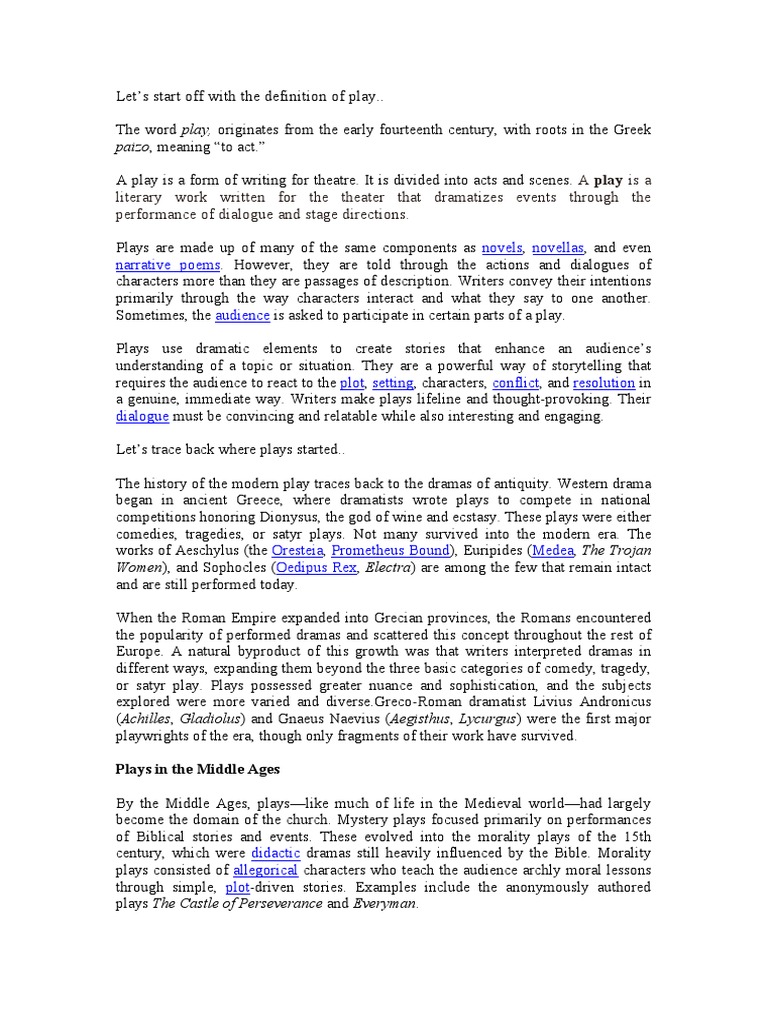 A Comprehensive Overview of Plays: Their History, Elements, Types, and ...