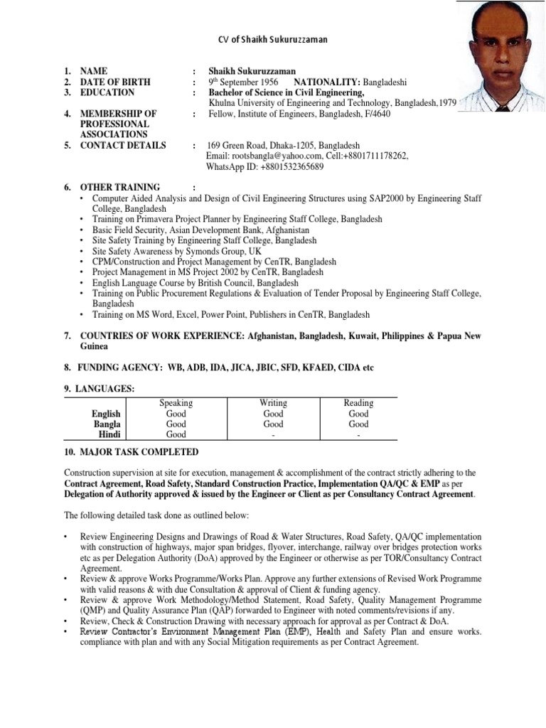 TL-CV of Shaikh Sukuruzzaman-2021 | PDF | Road | Quality Assurance