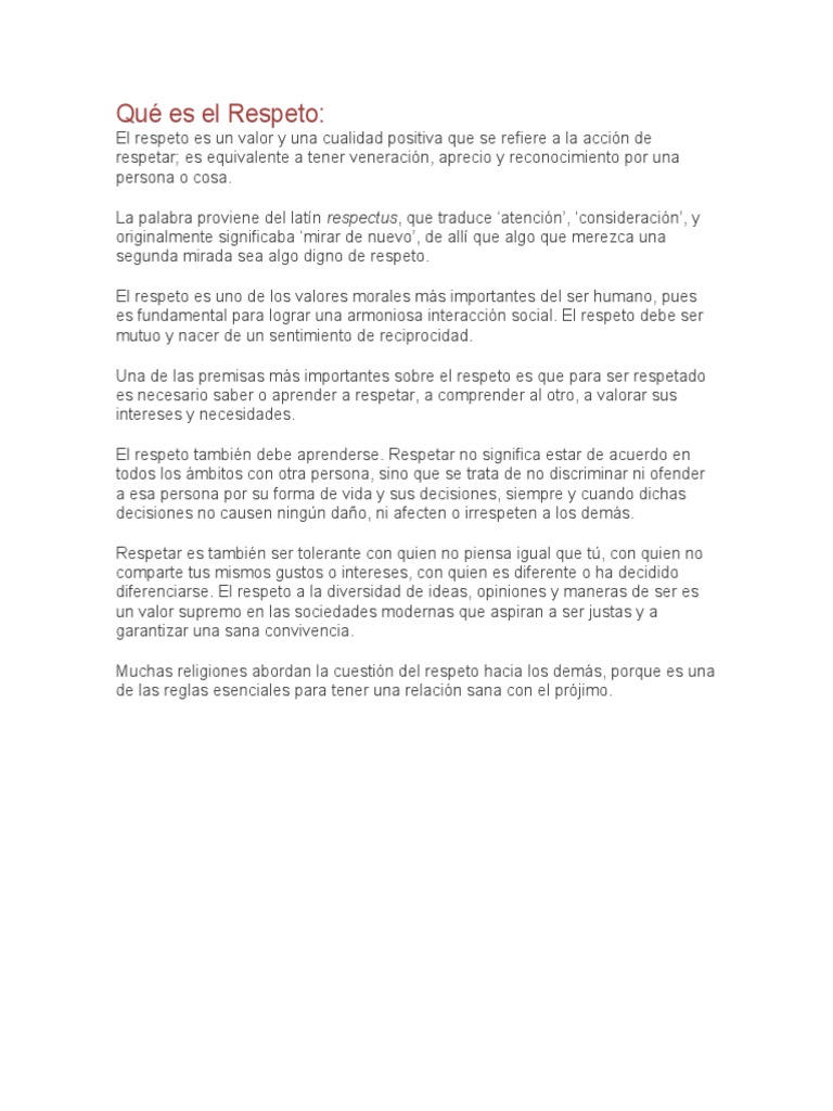 Qué Es El Respeto | Descargar gratis PDF | Responsabilidad social ...
