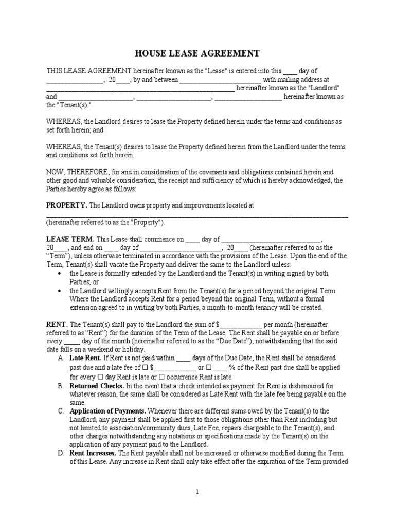 Rental House Lease Agreement Template | PDF | Lease | Leasehold Estate
