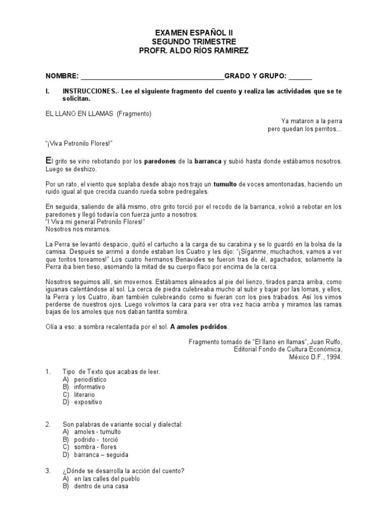 Examen Español II | PDF | Lingüística
