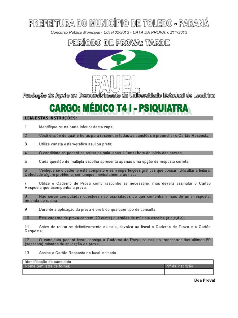 Prova Medico Psiquiatra | PDF | Esquizofrenia | Distúrbio mental